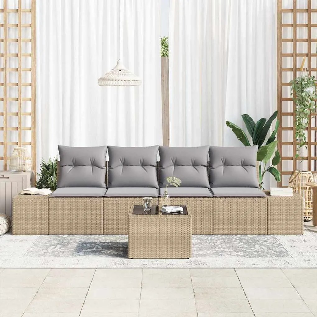 Sada zahradních pohovek 5 ks Beige a šedá polyratan 3355599