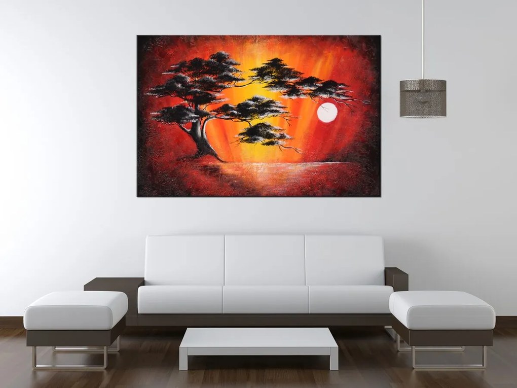Gario Ručně malovaný obraz Masivní strom při západu slunce Rozměry: 120 x 80 cm