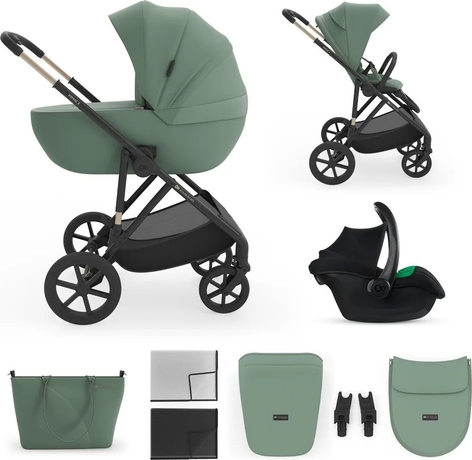 | KINDERKRAFT - Kombinovaný kočárek 3v1 PRIME 3 Dark Green | KSPRIM03GRE3000
