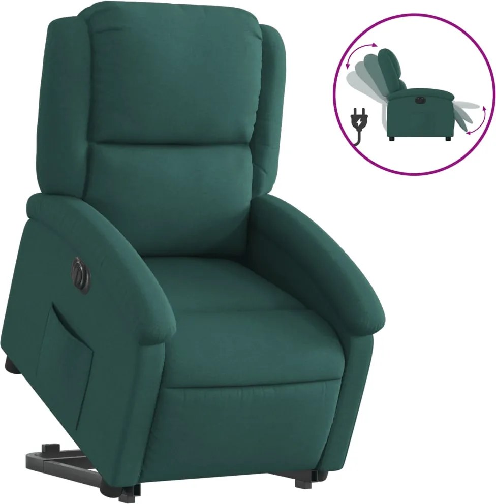 Elektrické zvedací polohovací křeslo tmavě zelené textil 3204194
