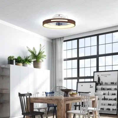 HOMCOM Stropní ventilátor s LED světlem 40 W Reverzibilní DC motor Dálkové ovládání 6 rychlostí 3 barvy Časovač Teak
