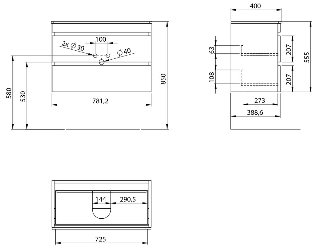 Sapho Ezara koupelnová skříňka 78 x 54 x 39 cm pod umyvadlo bílá lesk EZ792-3030