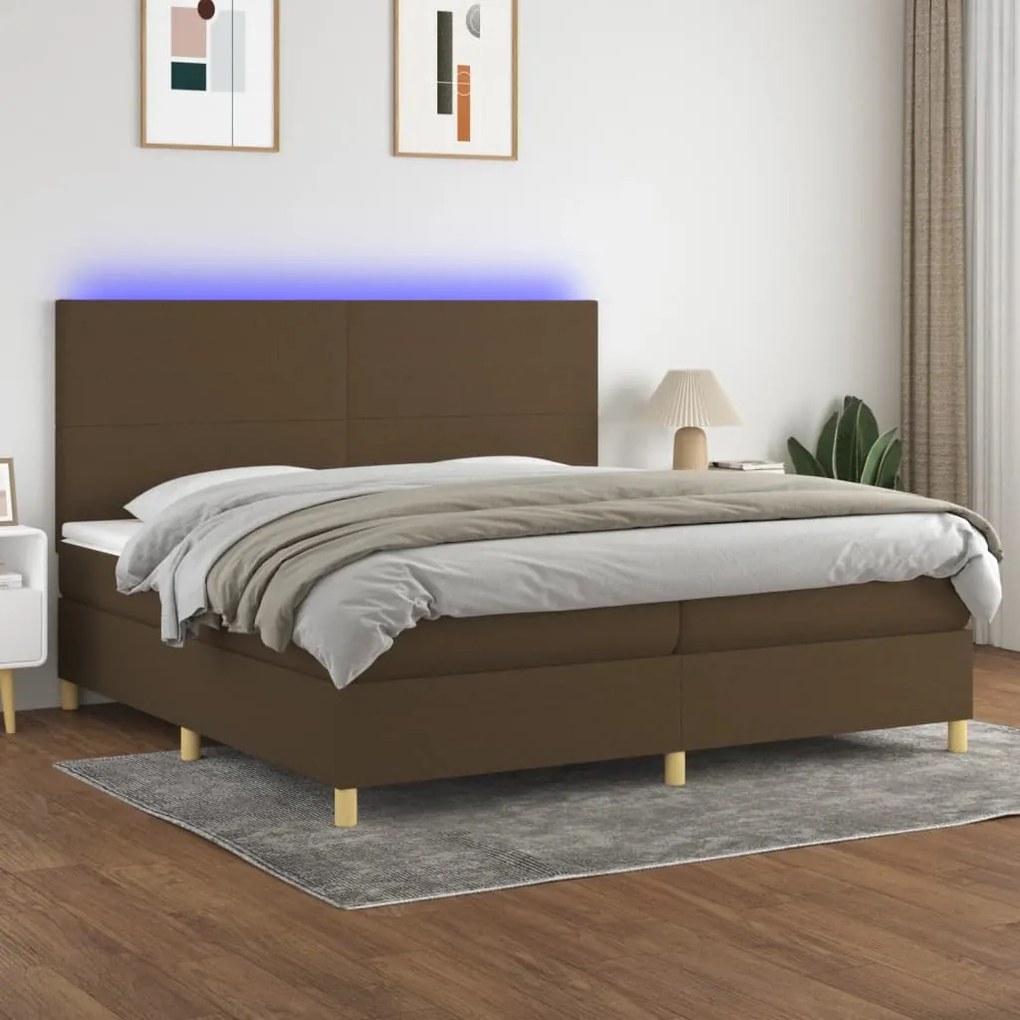 Box spring postel s matrací a LED tmavě hnědá 200x200 cm textil,  3135304