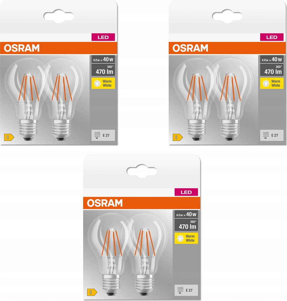 Osram žárovka Filament E27 4W 40W 2700K 470lm x6