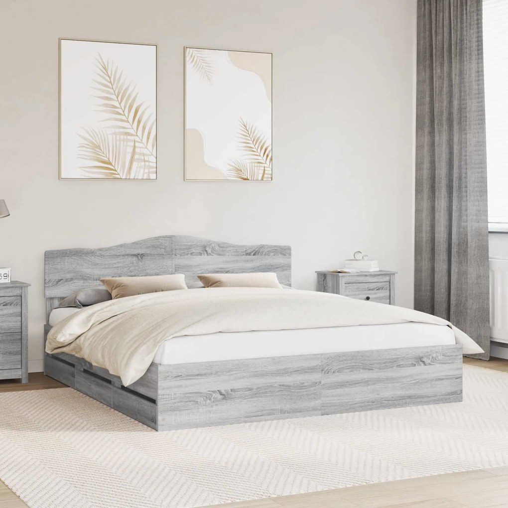 Rám postele s čelo Šedá Sonoma 200 x 200 cm Inženýrské dřevo 3412975