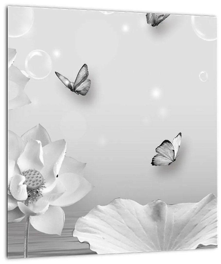 Obraz - Květinový design s motýlky (30x30 cm)