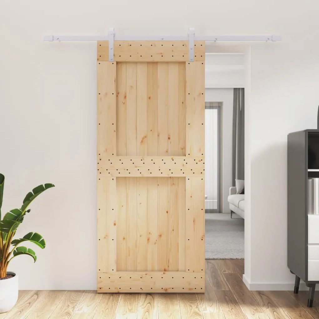 Posuvné Dveře S Kováním 90 X 210 Cm Masivní Borové Dřevo