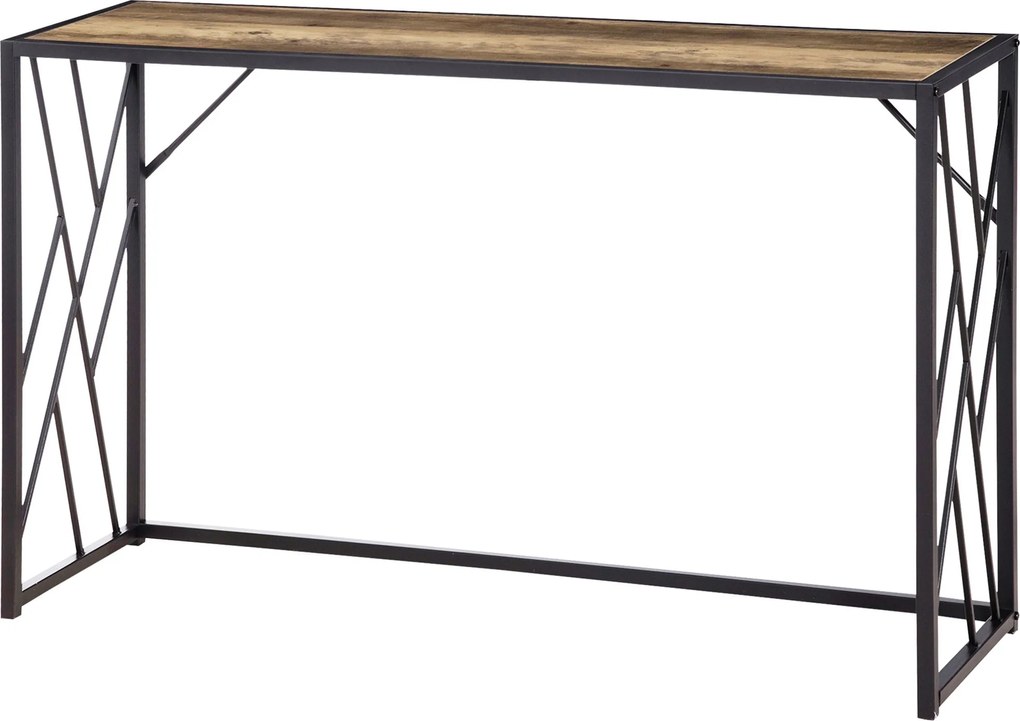 HOMCOM Konferenční stolek, Boční stolek s ocelovými nohami, 120 x 35 x 75 cm, Průmyslový stůl do chodby, Konec stolu, do malých prostor, Vstup, Chodba