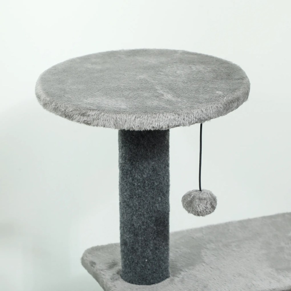 PawHut Škrabadlo 103 cm, kočičí strom s kočičí jeskyní, platformami, sisalovými škrabacími sloupky, plyšový míček pro kočky do 5 kg, šedá