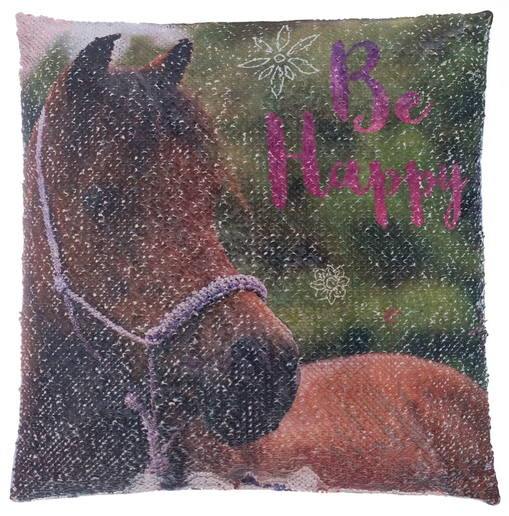 Jerry Fabrics Povlak na polštářek s flitry 40x40 cm - Kůň "Heart"