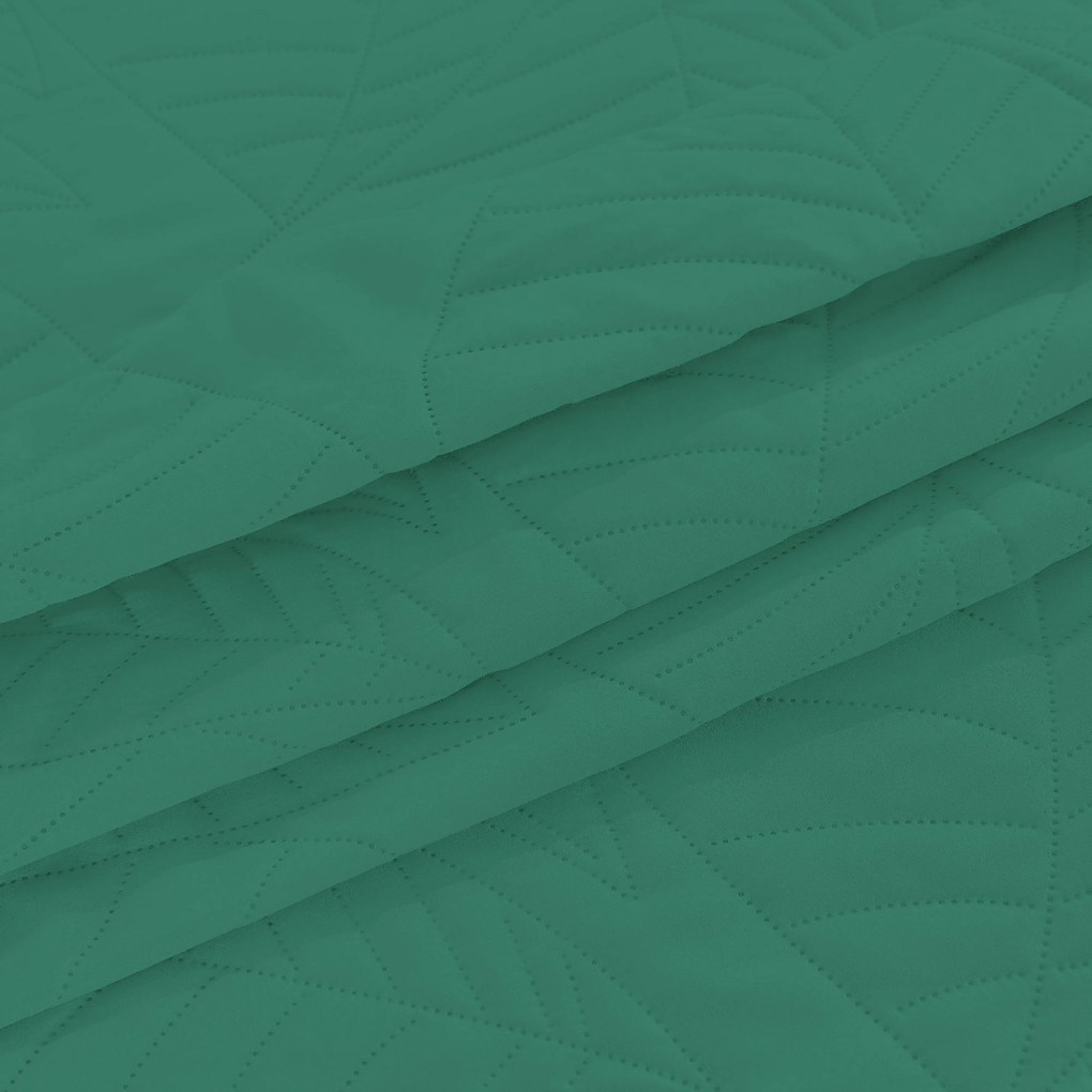 Zelený přehoz na postel se vzorem LEAVES Rozměr: 220 x 240 cm