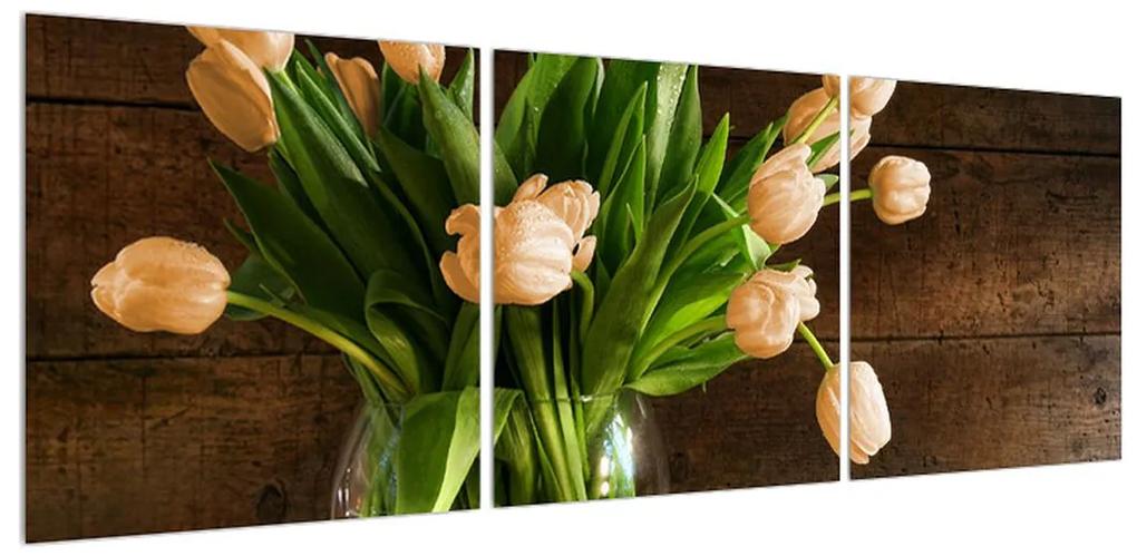 Obraz tulipánů ve váze (120x40 cm)