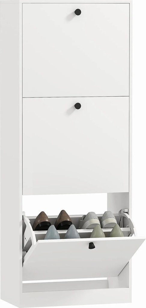 HOMCOM Botník se 3 Zásuvkami, Botník s Nastavitelnými Přihrádkami, Úzký Botník pro 12 Párů Bot 47 x 26 x 120 cm, Bílý | Aosom