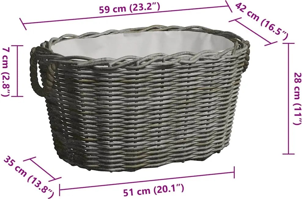 Koš na dřevo s držadly 59 x 42 x 28 cm šedá vrba 286985