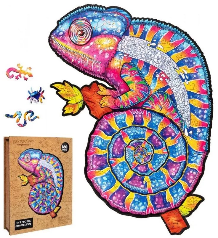 Puzzle dřevěné, barevné - Hypnotický chameleon