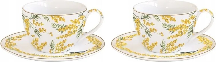 Šálek Porcelánový 225 ml x 2 Kusy Podšálky Květy maripozy se sýkorkou