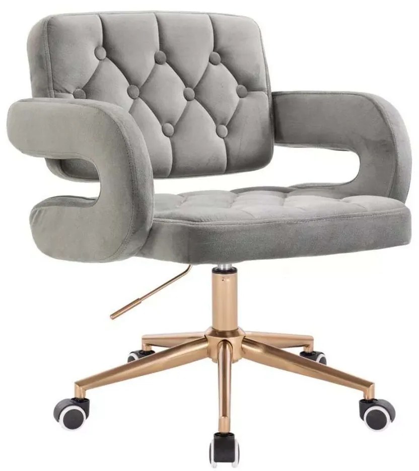 LuxuryForm DESIGN Otočná židle ADRIA VELUR na zlaté podstavě s kolečky - šedá