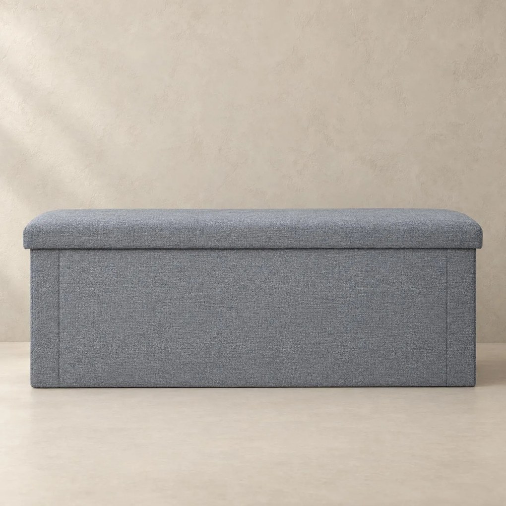 Obdélníkový taburet s úložným prostorem, skládací, 110 × 38 × 38 cm, šedý