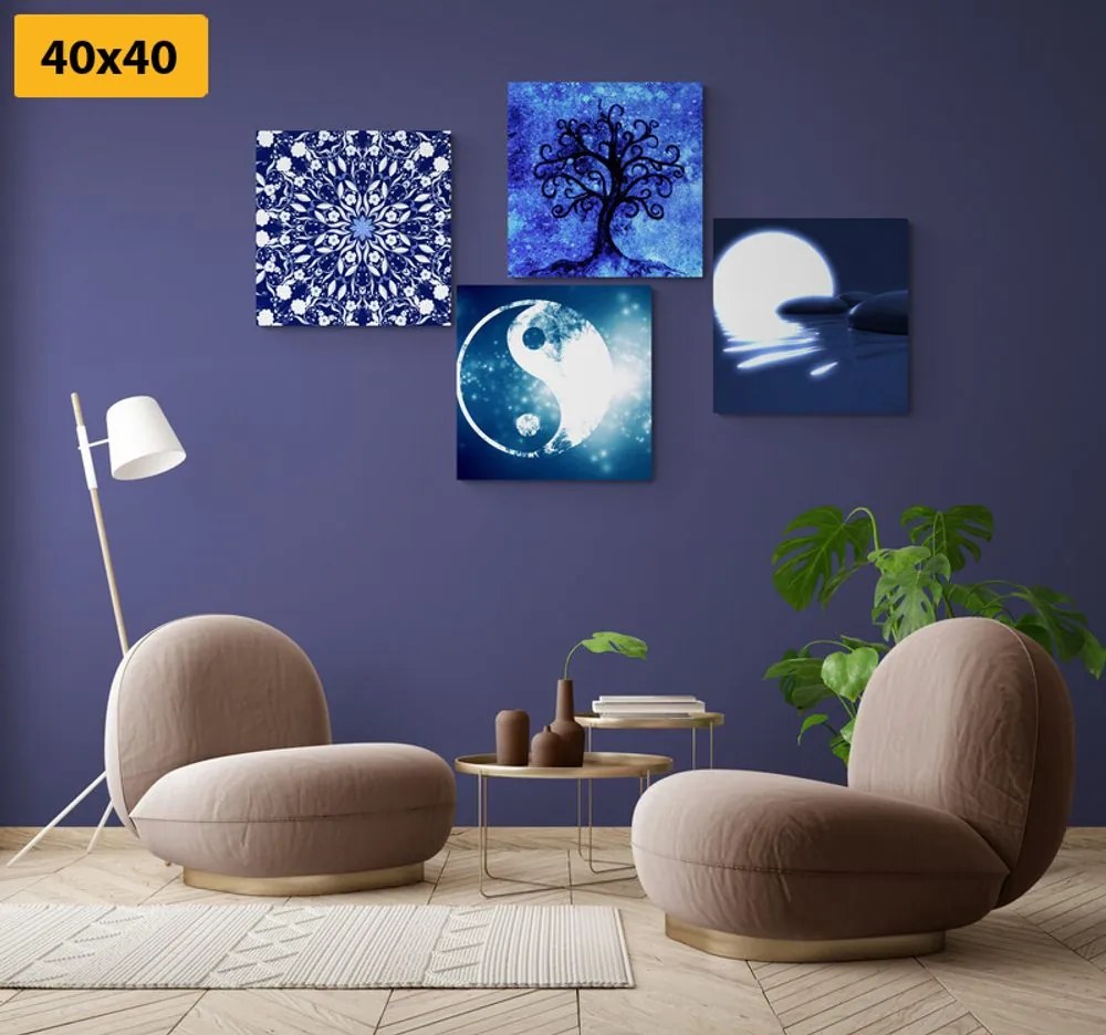 Set obrazů Feng Shui v modrém provedení