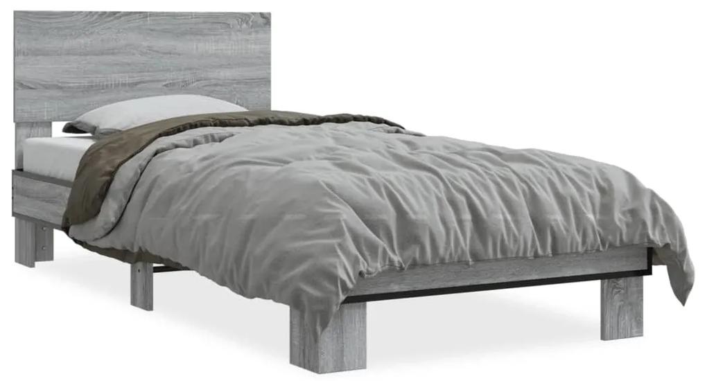 Rám postele šedý sonoma 75 x 190 cm kompozitní dřevo a kov,  845815