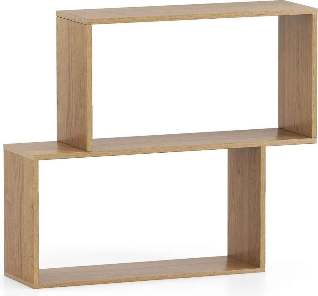 Costway 3 Tier Geometric Knihovna Volně stojící dřevěná police s 2 Přihrádky