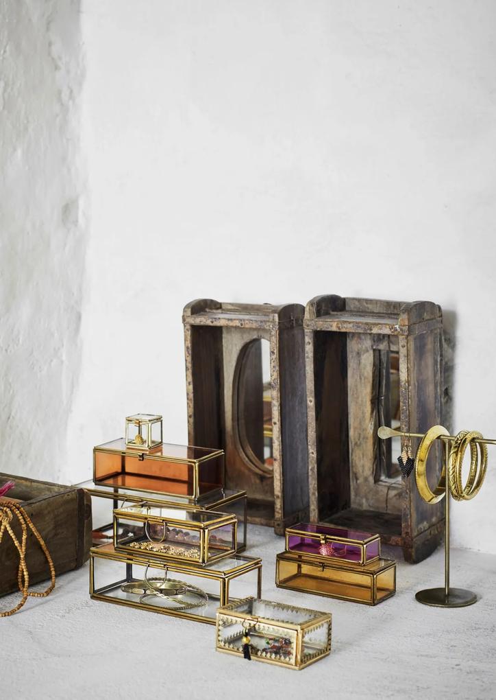 MADAM STOLTZ Skleněný box Clear/Antique Brass S, měděná barva, sklo, kov
