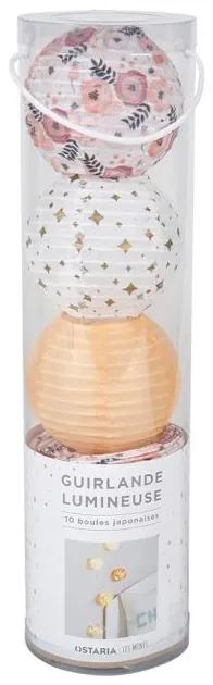 Ostaria Girlanda s 10 LED papírovými koulemi růžová