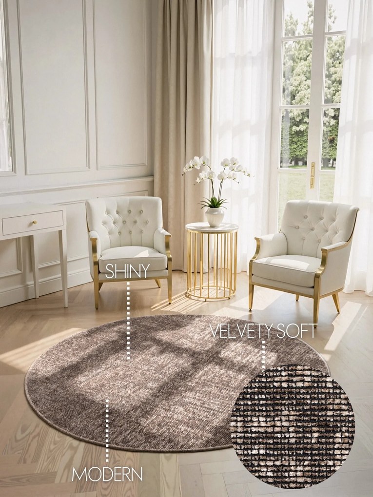 ELLE Decoration, Kusový koberec Brilliance Prisma 106312 Beige z kolekce Elle kruh, 200x200 (průměr) kruh, hnědá, ložnice