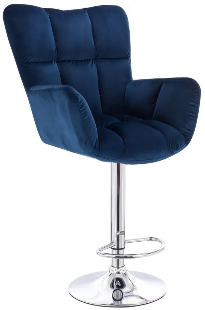 LuxuryForm DESIGN Barové křeslo AURORA VELUR na stříbrné kulaté podstavě - modré