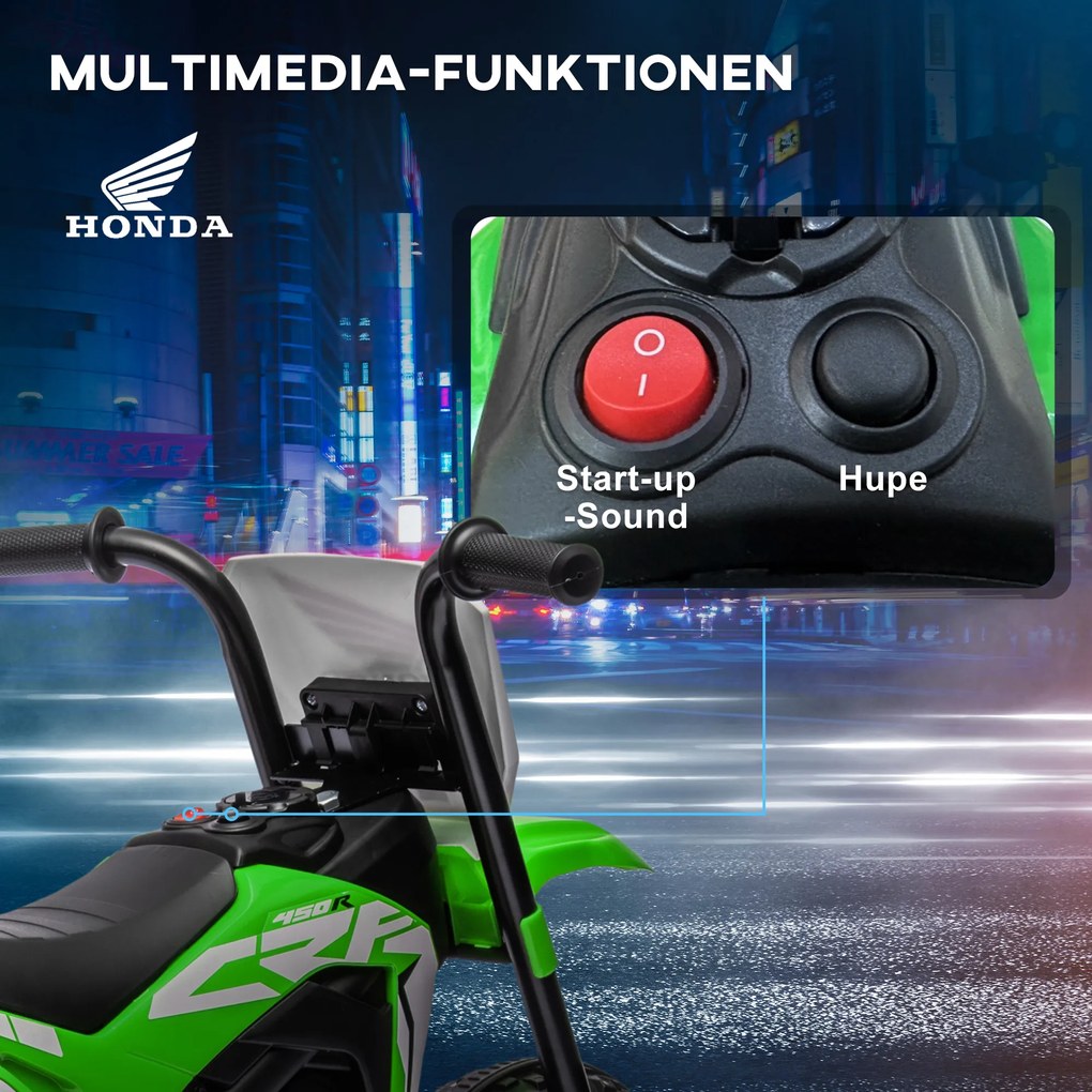 HOMCOM Dětská Elektrická Motorka s Hlavní a Zvukem Spuštění, Dětská Elektrická Motorka pro Děti 1.5-3 Roce Zelená