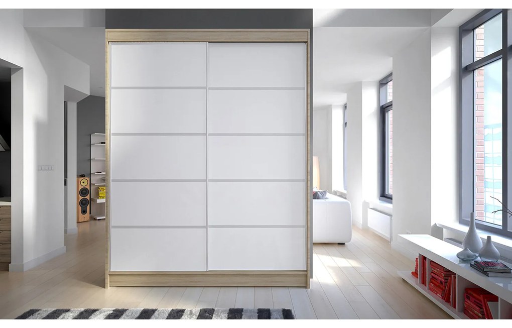 Šatní skříň CAMINO IV šířka 150 cm - dub sonoma/bílá