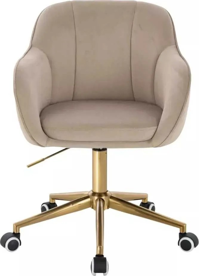 LuxuryForm DESIGN Otočná židle AVOLA VELUR na zlaté podstavě s kolečky - latte