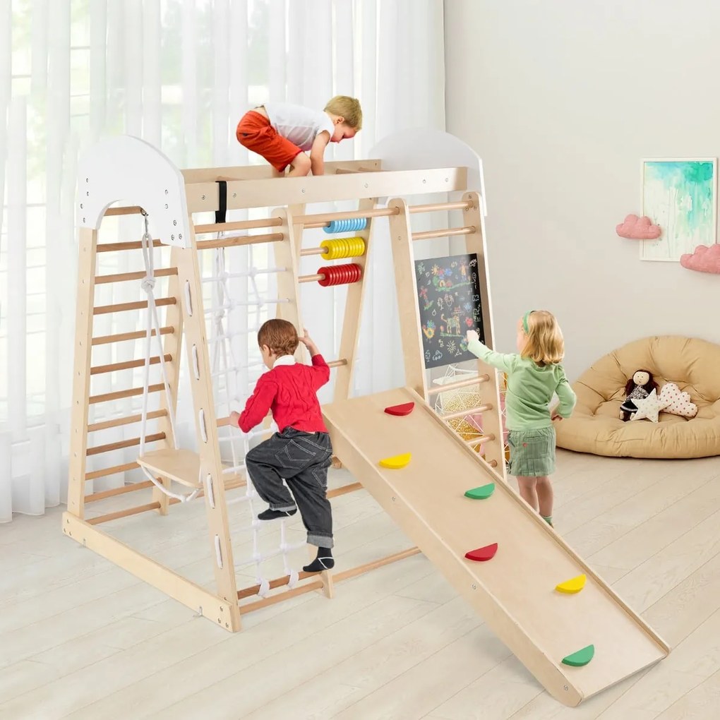 Costway Sada lezeckých hraček pro batolata s houpačkou – 124 × 119 × 138 cm