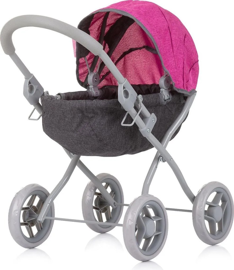 Chipolino hluboký kočárek pro panenky daisy grey/pink linen