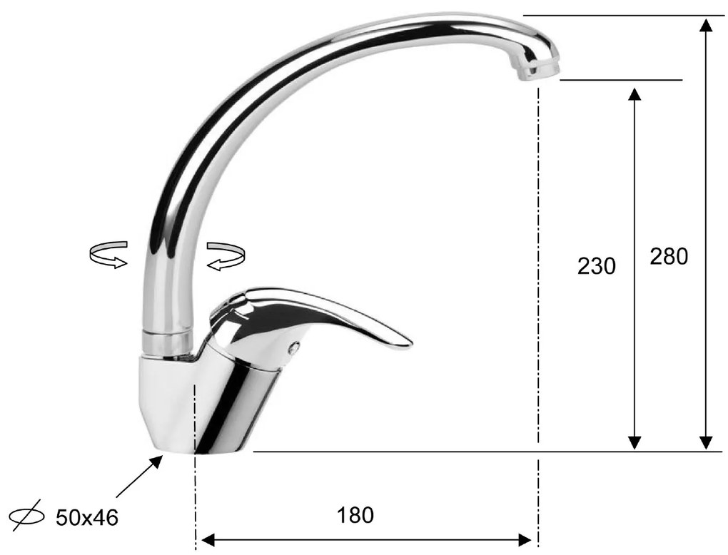 Sapho SALY stojánková dřezová baterie, výška 280mm, chrom - SA511