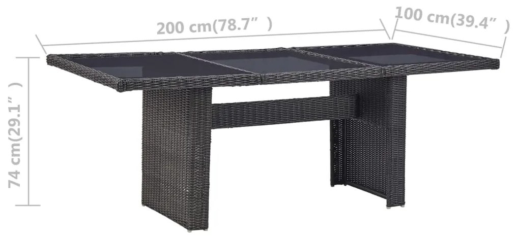 vidaXL Marketos Zahradní jídelní stůl černý 200 x 100 x 74 cm sklo a polyratan