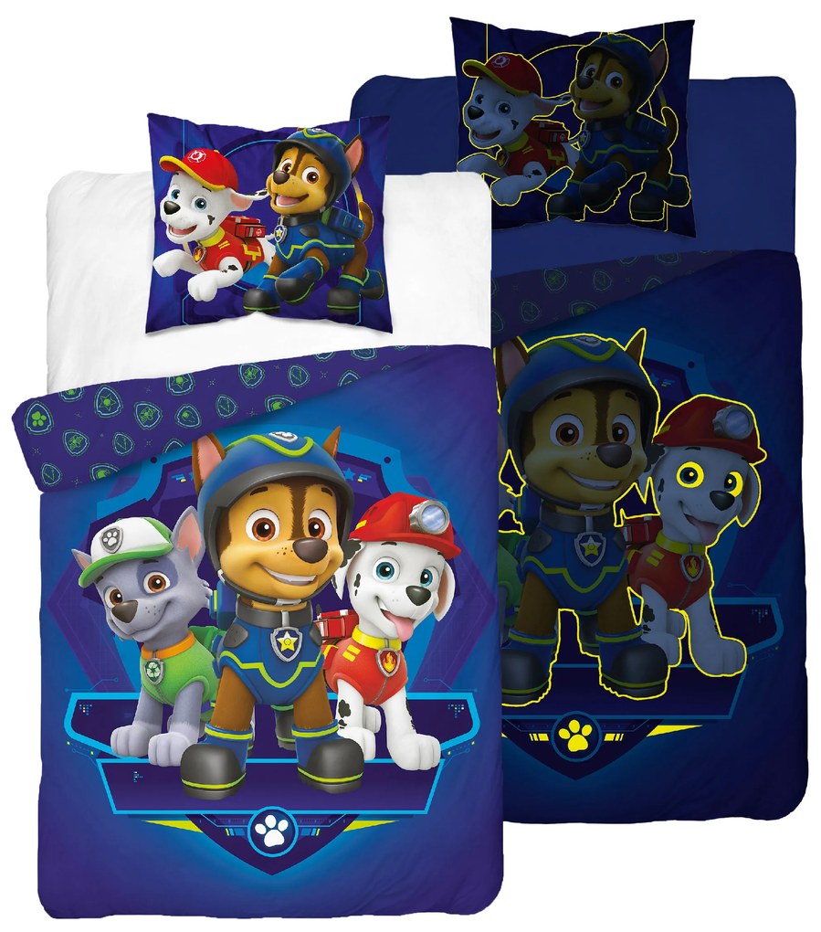 Svítící povlečení PAW PATROL Team logo modré Rozměr povlečení: 70 x 80 cm | 140 x 200 cm