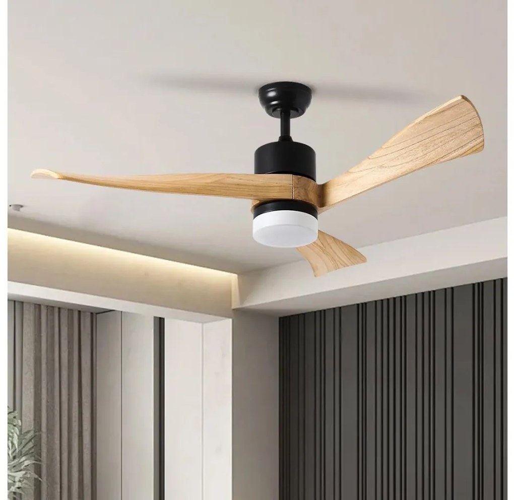 ZEVENTI - LED Stropní ventilátor NATURITO LED/18W/230V Wi-Fi Tuya černá/dub + DO