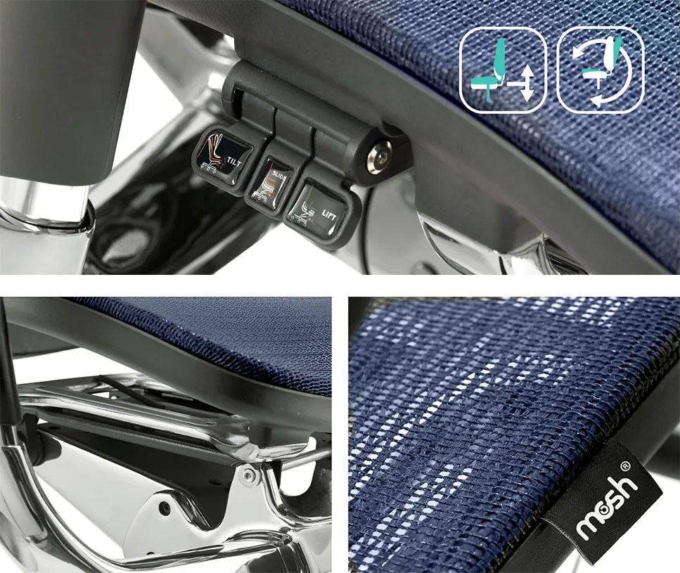 Ergonomická síťovaná kancelářská židle MOSH Airflow 702 – modrá