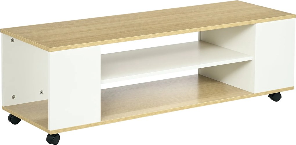 HOMCOM TV Stojan na Kolečkách - Nástěnný TV Stojan s 2 Úložnými Policemi pro Televize do 139 cm - 120x40x38,5 cm | Aosom