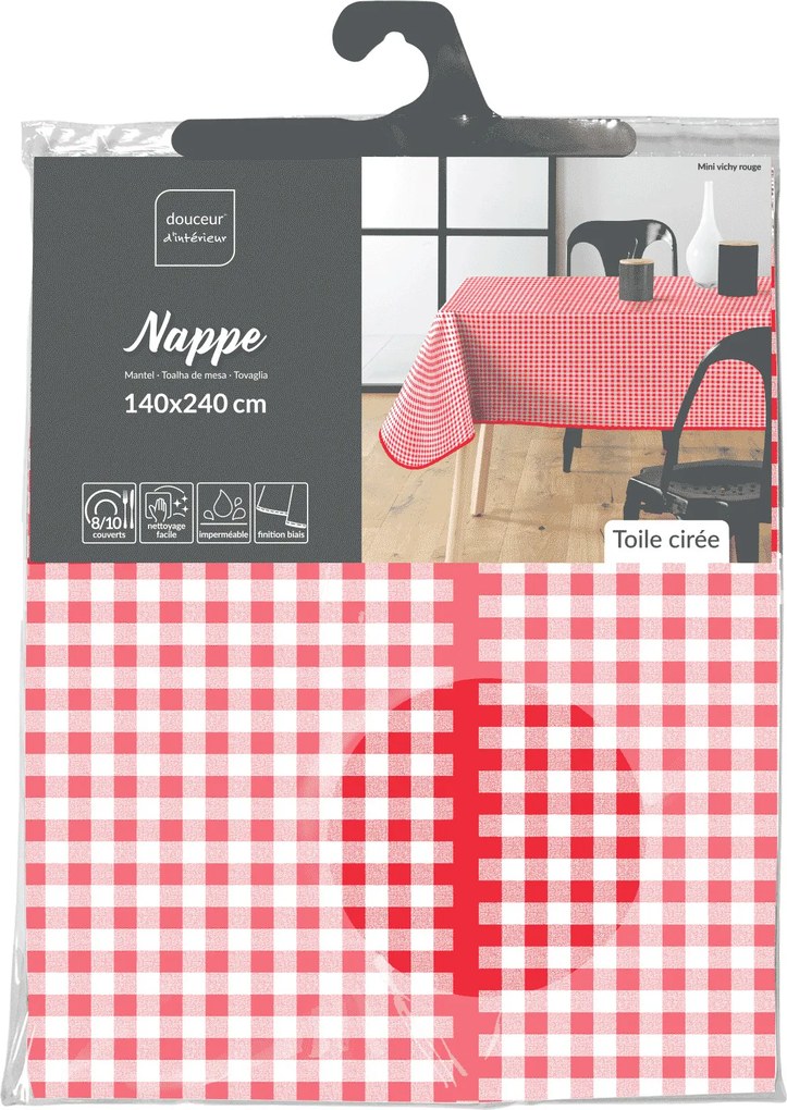 Obdélníkový ubrus s červenou kostkou MINI VICHY ROUGE, 140 x 240 cm