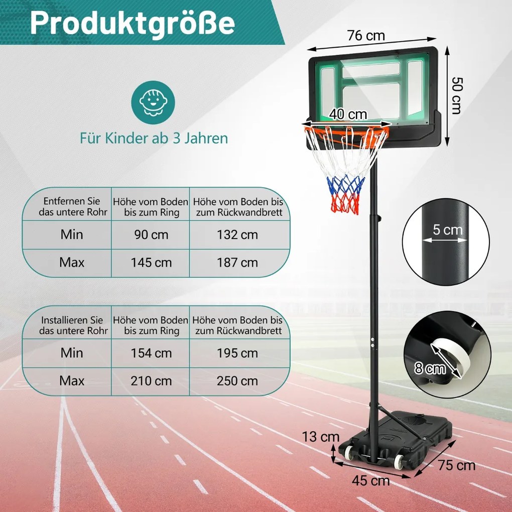 Costway Basketbalový stojan 90/158-210 cm výškově nastavitelný basketbalový koš