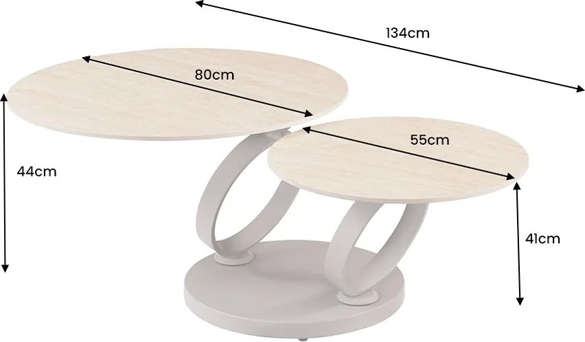 Designový konferenční stolek Danyale 80-134 cm travertin / šampaňský