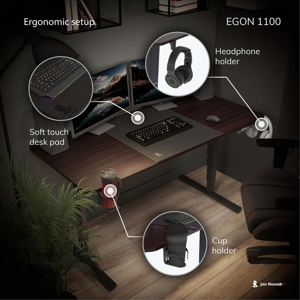 Malý výškově nastavitelný elektrický stůl EGON, 1100 x 720 x 600 mm, černá/ ořech