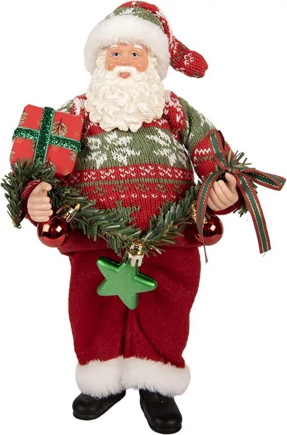 Vánoční dekorace Santa ve svetru s girlandou - 16*11*27 cm