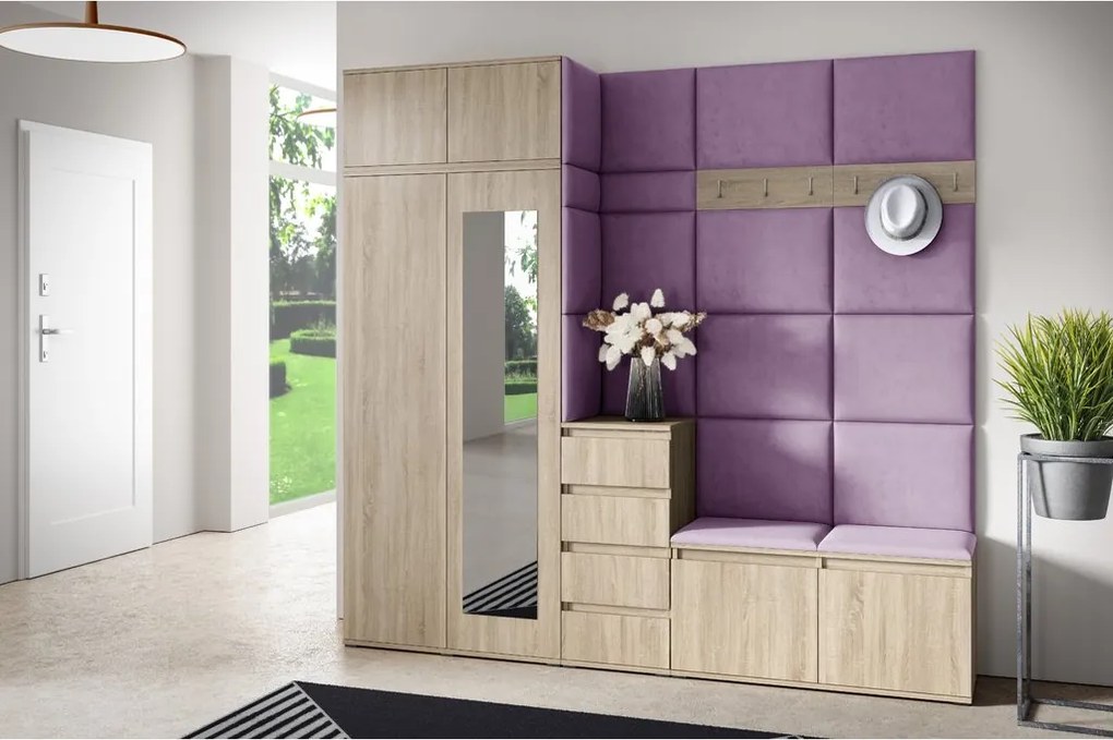 Eka Předsíňová stěna s čalouněnými panely Trinity 33 - Sonoma / Fialová 2311