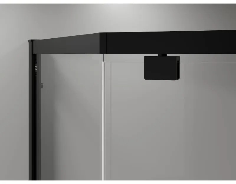 Mexen Exo, pětiúhelníkový sprchový kout s výklopnými dveřmi 90 x 90 cm, 6mm čiré sklo, černý profil, 812-090-090-70-00