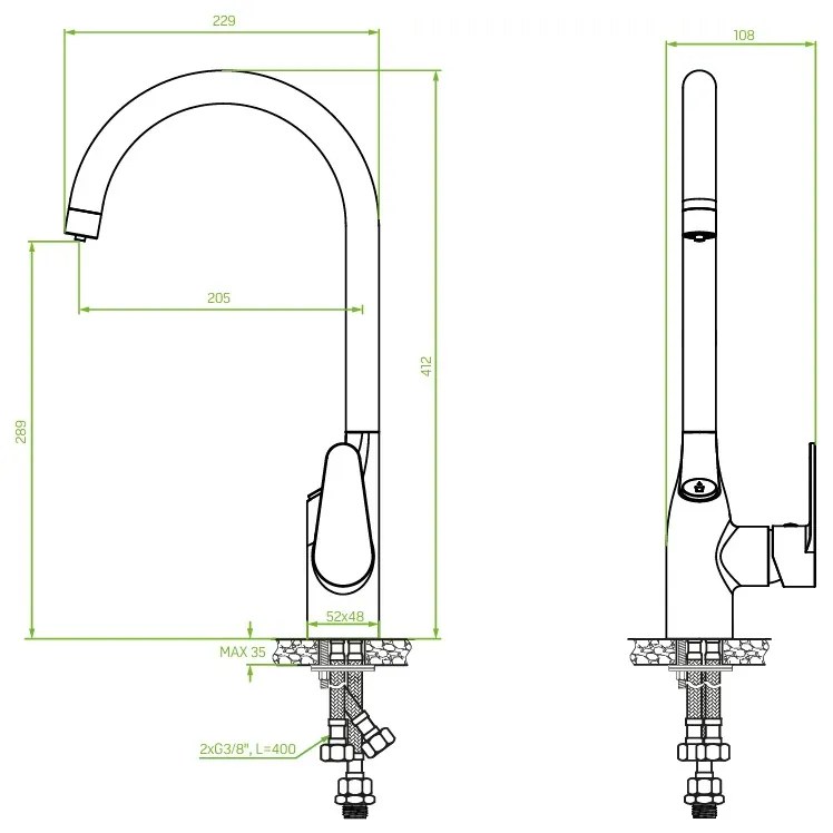 Laveo Claro, vysoká dřezová baterie s filtrem na pitnou vodu, černá matná, LAV-BAKB798D