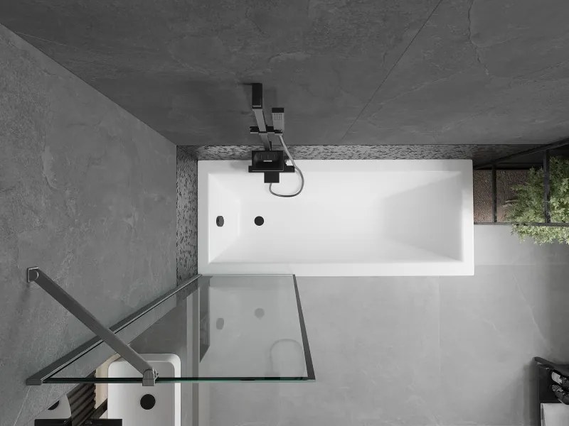 Mexen Next, 1-křídlová vanová zástěna 60 x 150 cm, 6mm čiré sklo - černý vzor, broušená grafitová, 895-060-000-00-70-66