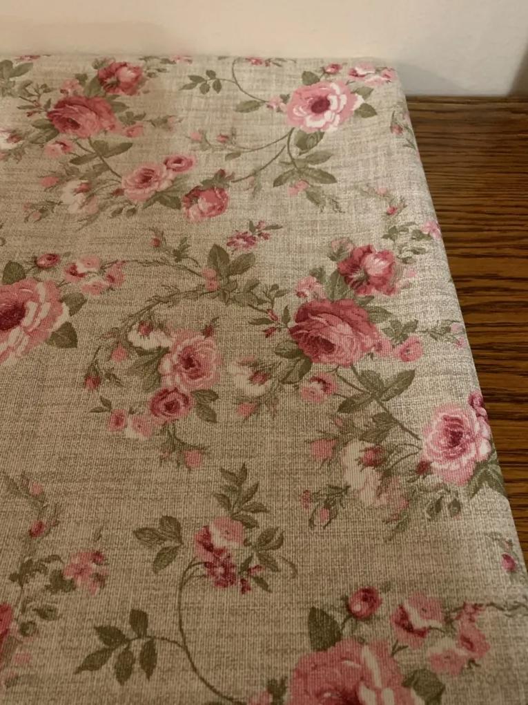 K-U ručně šitý ubrus trsy růžových růží,  130 cm x 220 cm